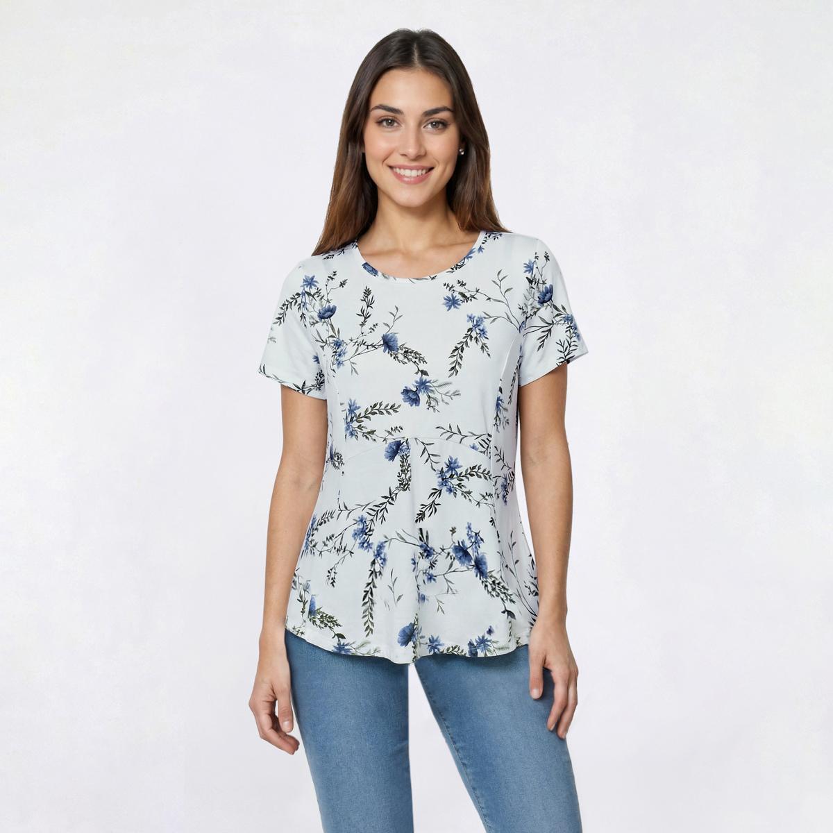 Click here for Womens Bobeau Short Sleeve Floral Vine Babydoll Te... prices